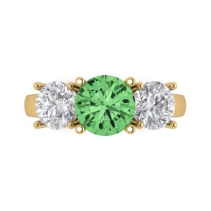 clara pucci 3.19ct round cut solitaire 3 stone green simulated diamond designer wedding bridal art deco anniversary ring 14k yellow gold