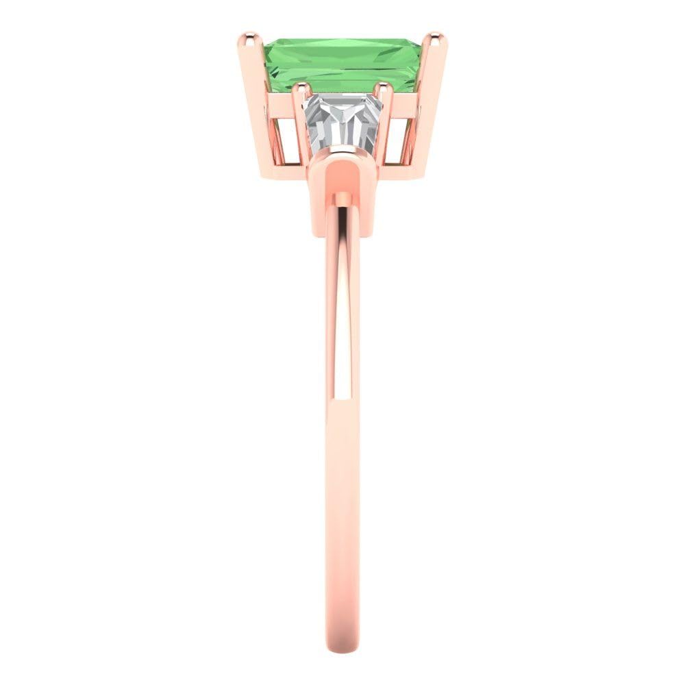 Clara Pucci 1.97ct Emerald Baguette cut 3 stone Solitaire Light Sea Green Simulated Diamond designer Modern Ring 14k Pink Rose Gold