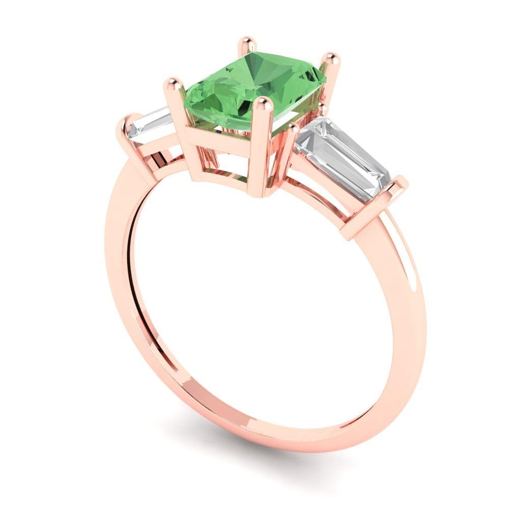 Clara Pucci 1.97ct Emerald Baguette cut 3 stone Solitaire Light Sea Green Simulated Diamond designer Modern Ring 14k Pink Rose Gold