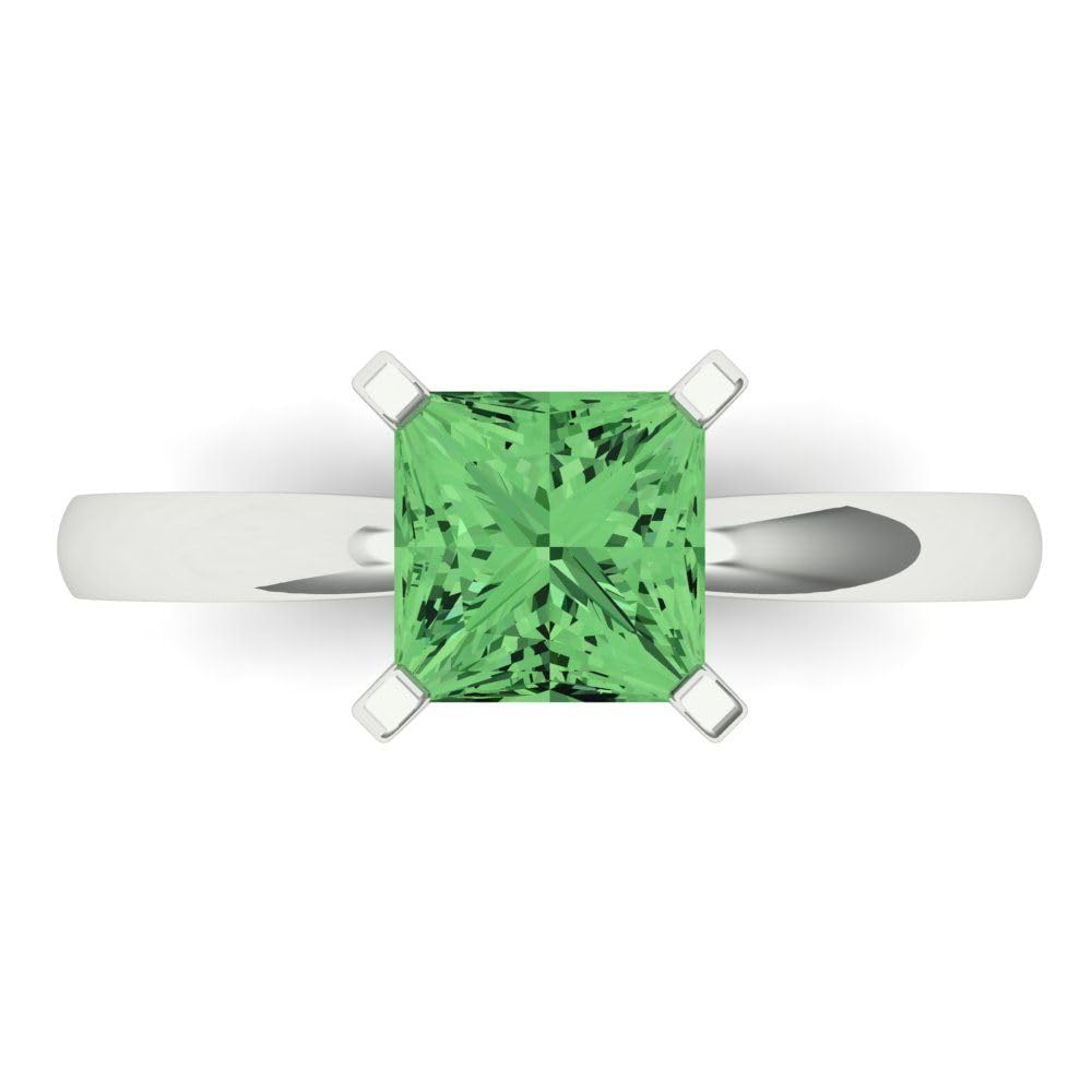 Clara Pucci 1.50 ct Princess Cut Solitaire Green Simulated Diamond Bridal Wedding Anniversary Engagement Ring 14k White Gold