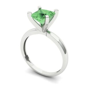 Clara Pucci 1.50 ct Princess Cut Solitaire Green Simulated Diamond Bridal Wedding Anniversary Engagement Ring 14k White Gold