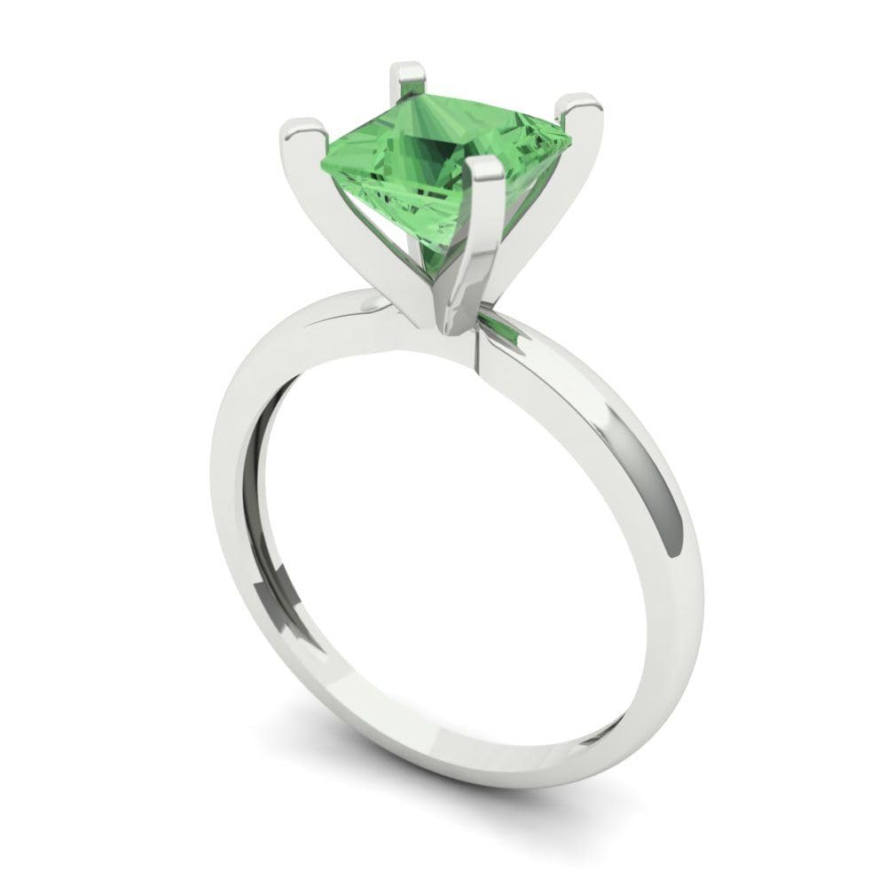 Clara Pucci 1.50 ct Princess Cut Solitaire Green Simulated Diamond Bridal Wedding Anniversary Engagement Ring 14k White Gold