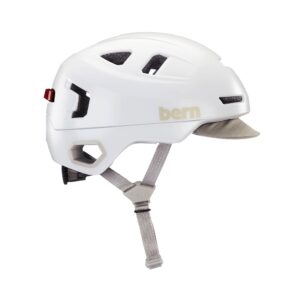 bern hudson commuter bike helmet with mips, rated for e-bike, integrated led rear light and u-lock compatibility, mips satin white, large