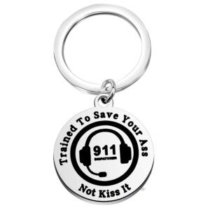 bekech dispatcher gift 911 operator gift trained to save your ass not kiss it emergency dispatcher keychain funny gift for 911 dispatcher (silver)