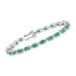 ross-simons 7.20 ct. t.w. emerald bracelet with diamond accents in sterling silver. 7.25 inches