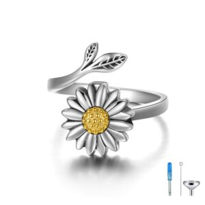 sunflower cremation ring for ashes 925 sterling silver daisy urn ring jewelry keepsake hair memorial locket for women mom (7)