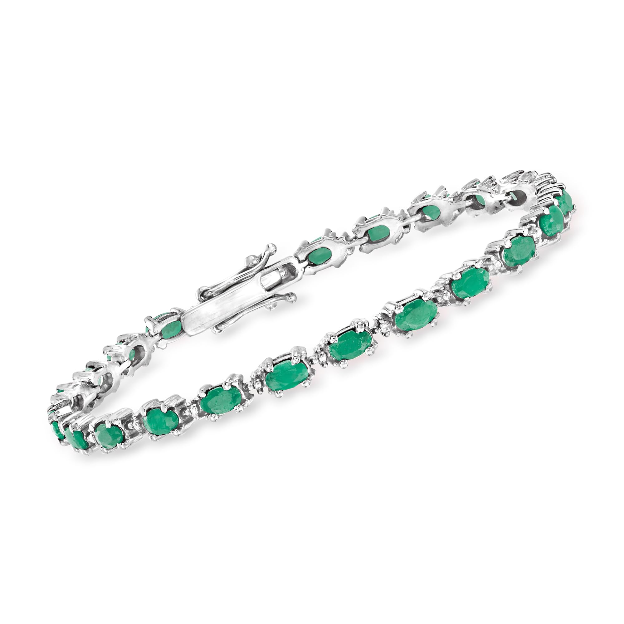 Ross-Simons 8.10 ct. t.w. Emerald Bracelet With Diamond Accents in Sterling Silver. 8.25 inches