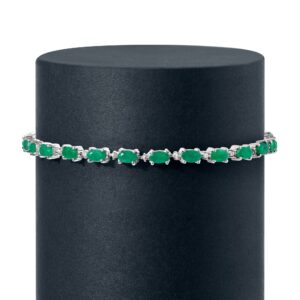 Ross-Simons 8.10 ct. t.w. Emerald Bracelet With Diamond Accents in Sterling Silver. 8.25 inches