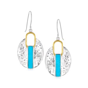 ross-simons turquoise drop earrings in 2-tone sterling silver