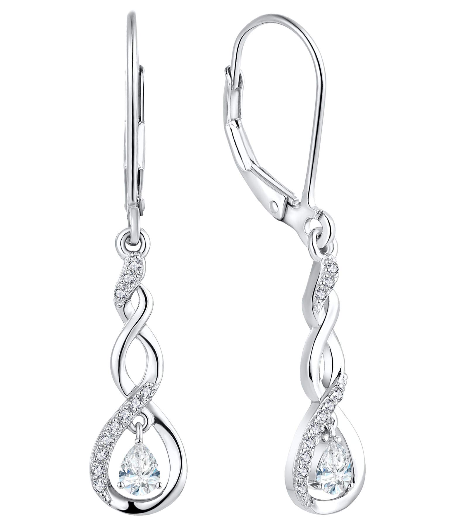 YL Dangle Drop Earrings Sterling Silver Infinity Leverback Earrings Cubic Zirconia Twisted Jewelry