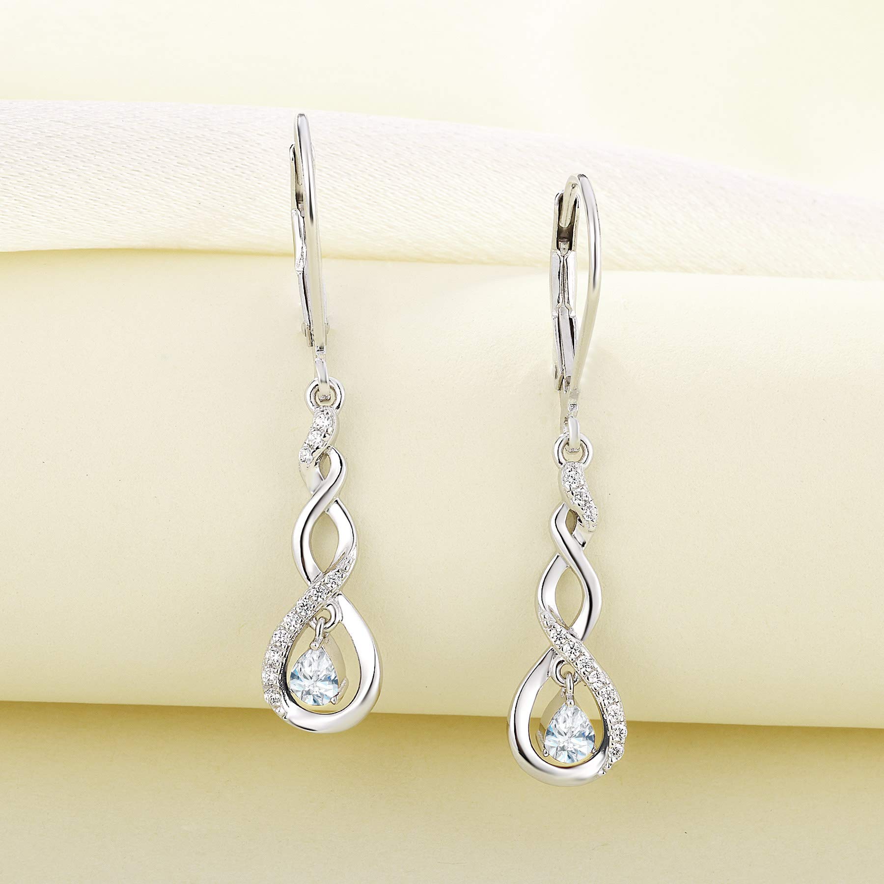 YL Dangle Drop Earrings Sterling Silver Infinity Leverback Earrings Cubic Zirconia Twisted Jewelry