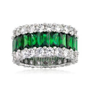 ross-simons 6.75 ct. t.w. simulated emerald and 4.40 ct. t.w. cz eternity band in sterling silver. size 7