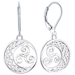 yl celtic knot earrings 925 sterling silver triskele dangle drop earrings 18k white gold triskelion moon leverback jewelry for women