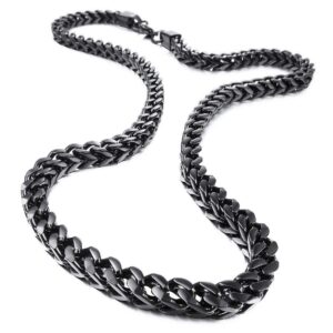 inblue 6mm wide chain necklace for men stainless steel cuban link chain necklace (black, 21.6 inch)