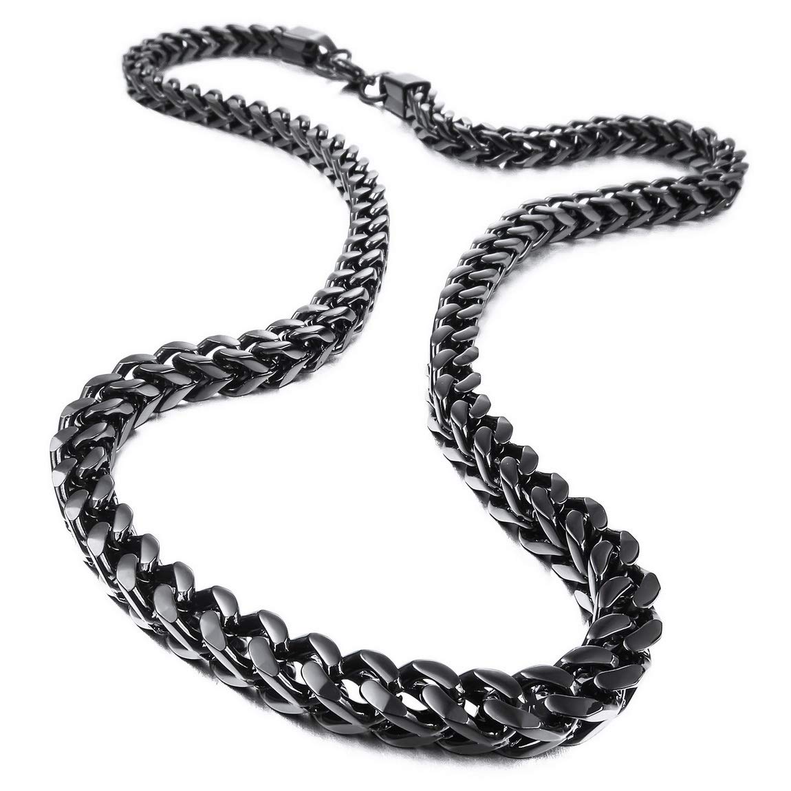 INBLUE 6MM Wide Chain Necklace for Men Stainless Steel Cuban Link Chain Necklace (Black, 21.6 Inch)