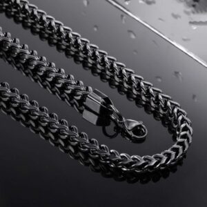 INBLUE 6MM Wide Chain Necklace for Men Stainless Steel Cuban Link Chain Necklace (Black, 21.6 Inch)