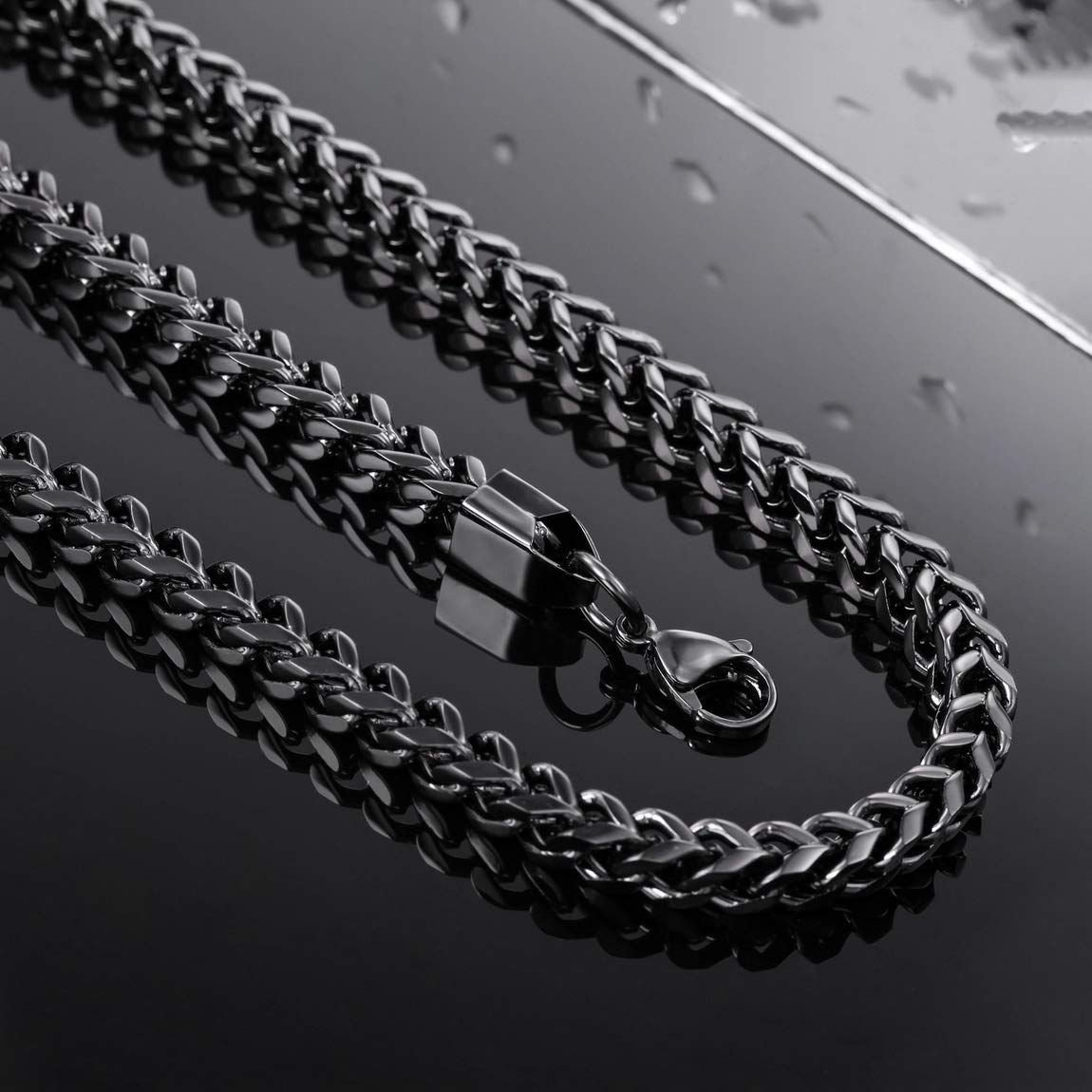 INBLUE 6MM Wide Chain Necklace for Men Stainless Steel Cuban Link Chain Necklace (Black, 21.6 Inch)