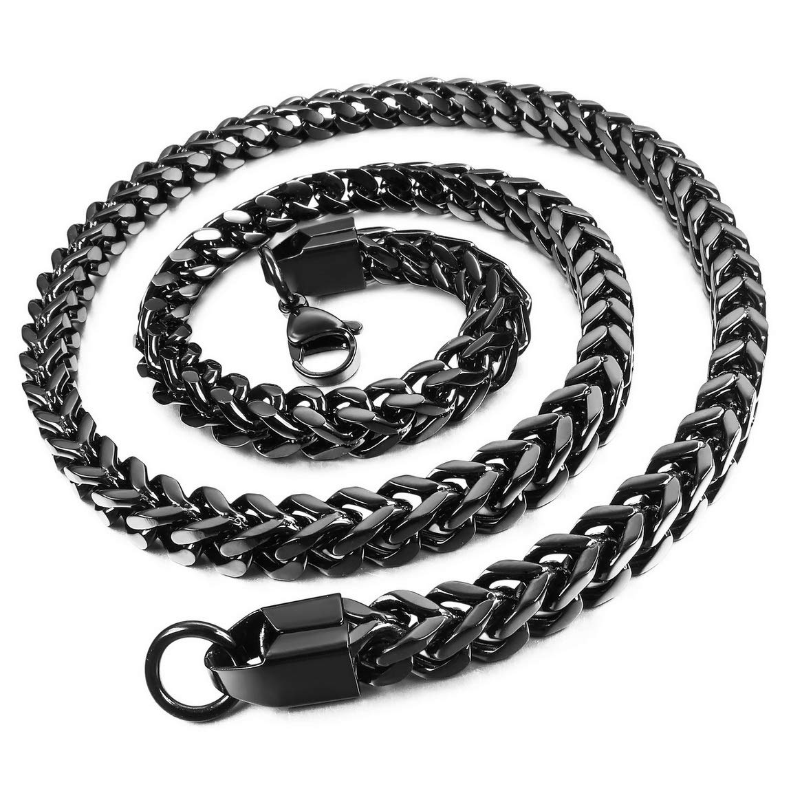 INBLUE 6MM Wide Chain Necklace for Men Stainless Steel Cuban Link Chain Necklace (Black, 21.6 Inch)