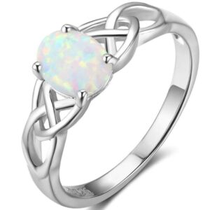 jude jewelers stainless steel celtic knot oval shaped created fire opal wedding engagement anniversary ring (7.5)