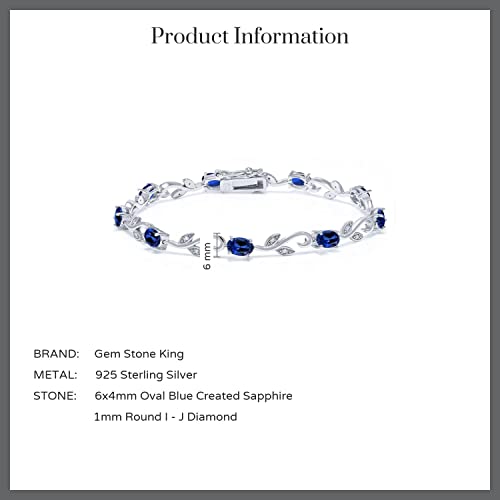 Gem Stone King 925 Sterling Silver Created Sapphire and Diamond Greek Vine Tennis Bracelet For Women (9.13 Cttw, Oval 6X4MM, 7 Inch)