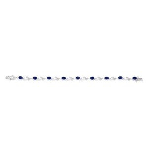 Gem Stone King 925 Sterling Silver Created Sapphire and Diamond Greek Vine Tennis Bracelet For Women (9.13 Cttw, Oval 6X4MM, 7 Inch)