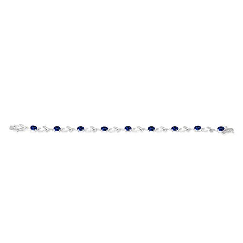 Gem Stone King 925 Sterling Silver Created Sapphire and Diamond Greek Vine Tennis Bracelet For Women (9.13 Cttw, Oval 6X4MM, 7 Inch)