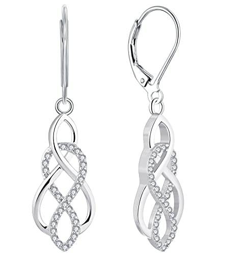 YL Celtic Knot Earrings 925 Sterling Silver Infinity Leverback Earring 18k White Gold Twist Dangle Drop Jewelry