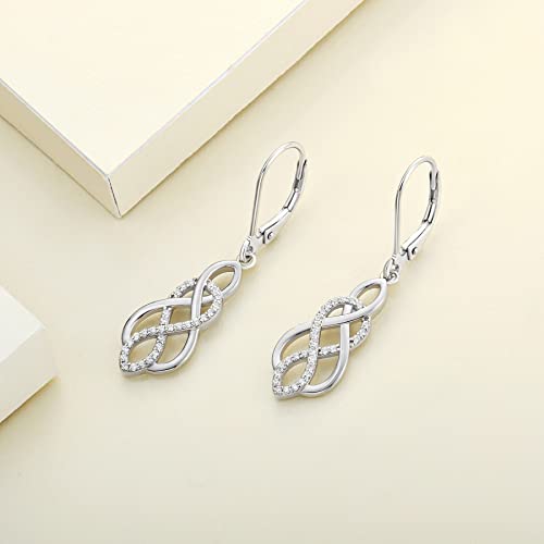 YL Celtic Knot Earrings 925 Sterling Silver Infinity Leverback Earring 18k White Gold Twist Dangle Drop Jewelry