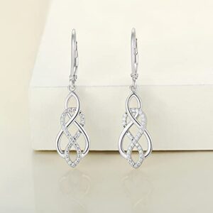 YL Celtic Knot Earrings 925 Sterling Silver Infinity Leverback Earring 18k White Gold Twist Dangle Drop Jewelry