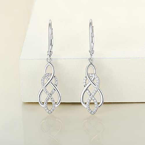 YL Celtic Knot Earrings 925 Sterling Silver Infinity Leverback Earring 18k White Gold Twist Dangle Drop Jewelry