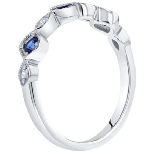 PEORA Created Blue Sapphire Stackable Ring in Sterling Silver, Marquise and Round Band for Women, 2mm Sizes 7