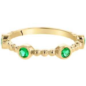 PEORA Simulated Emerald Stackable Ring in Yellow Tone Sterling Silver, Dainty Band for Women 1.70mm Size 9