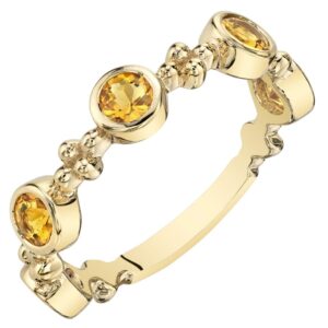 peora citrine 5-stone tiara stackable ring band for women 925 yellow gold-tone sterling silver, natural gemstone birthstone, 0.75 carat total round shape, size 6