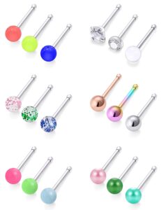 cisyozi 18g nose rings stud for women stainless surgical steel straight stud nose ring glow in the drark clear plastic acrylic pearl nostril nose pin bone body piercing jewelry for women men 3mm