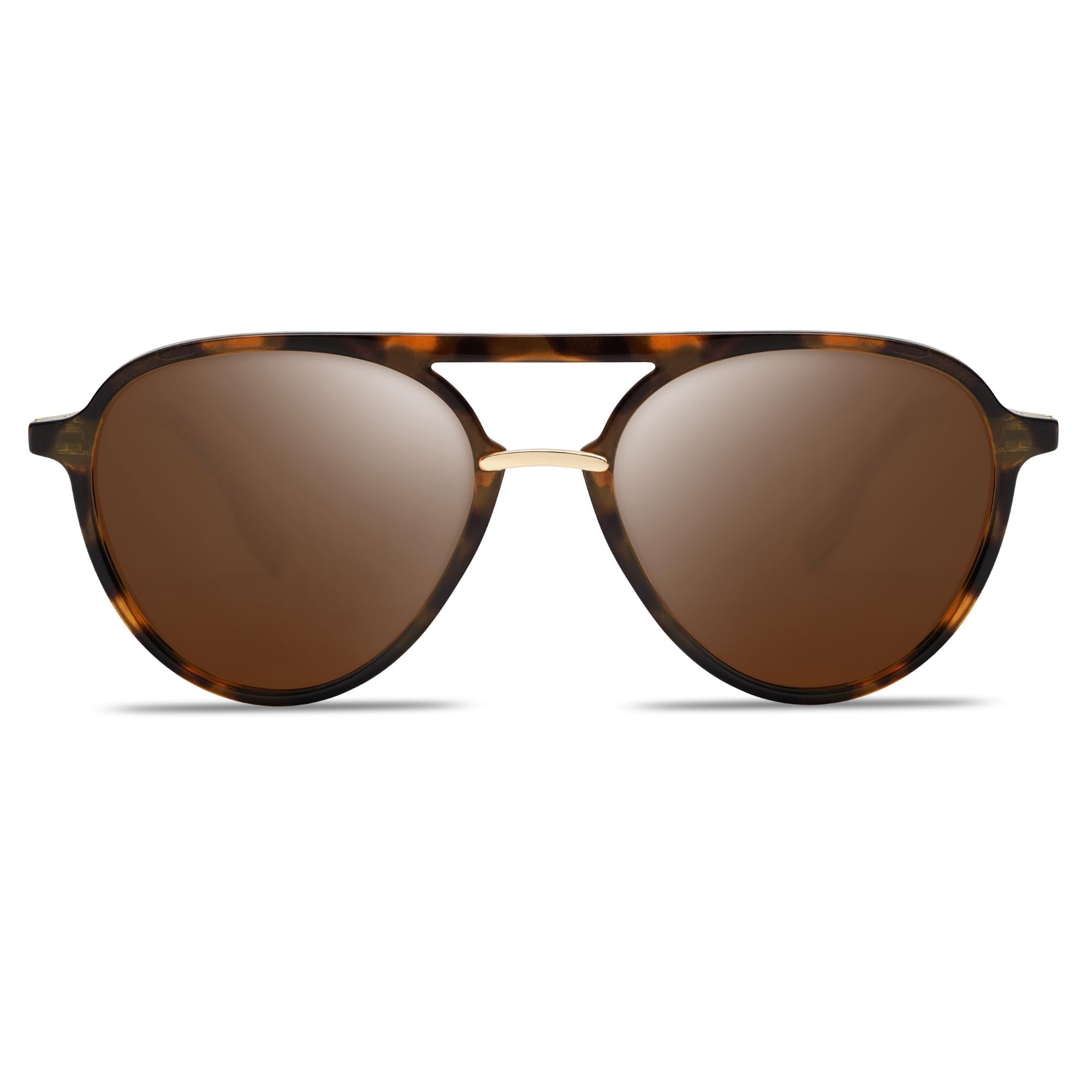 SOJOS Retro Aviator Polarized Sunglasses for Women Men Double Bridge Ladies Shades SJ2078 with Amber Tortoise Frame/Flash Mirrored Brown Lens