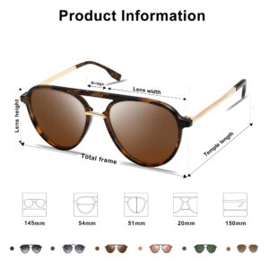 SOJOS Retro Aviator Polarized Sunglasses for Women Men Double Bridge Ladies Shades SJ2078 with Amber Tortoise Frame/Flash Mirrored Brown Lens