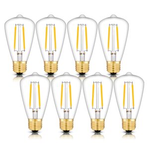 crlight 2w led edison bulb 30w equivalent 300lm, 3000k soft white e26 vintage edison tiny st48 / st14 clear glass dimmable led filament light bulbs, pack of 8