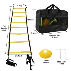 Yaegoo Speed Agility Training Set, Include 1 Resistance Parachute, 1 Agility Ladder with 4 Steel Stakes, 4 Adjustable Hurdles, 12 Disc Cones and a Storage Bag