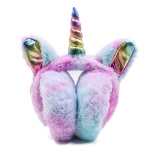 ztl foldable unicorn earmuffs for girls kids women soft plush winter ear warmers