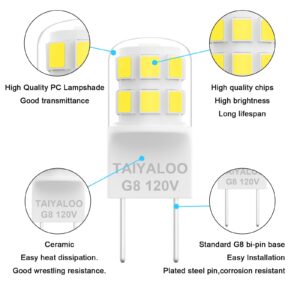 TAIYALOO Dimmable G8 LED Light Bulbs, 20W-25W Halogen Replacement, Natural White 4000K, T4 JCD Type 2-Pin Base, 120V Mini G8 Bulbs for Under Cabinet Puck Light, Under Counter Light (10 Pack)