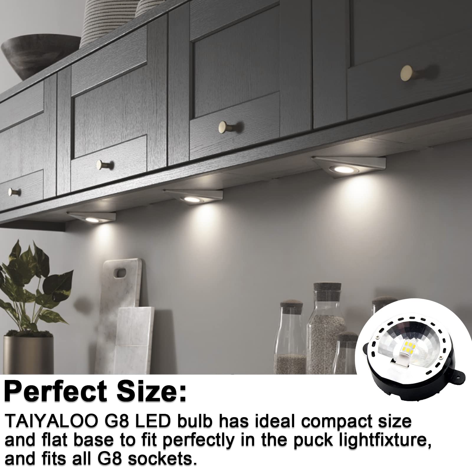 TAIYALOO Dimmable G8 LED Light Bulbs, 20W-25W Halogen Replacement, Natural White 4000K, T4 JCD Type 2-Pin Base, 120V Mini G8 Bulbs for Under Cabinet Puck Light, Under Counter Light (10 Pack)