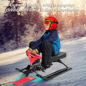 Goplus Steering Ski Snow Racer Sled w/Twin Brakes, Steel Frame & High Density HDPE Sledge for Teens and Kids Age 3 & Up (Red)