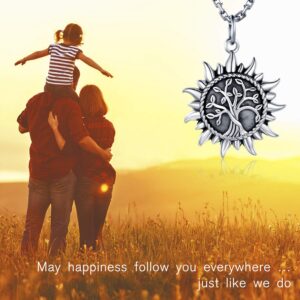 925 Sterling Silver Urn Necklace for Ashes-Sunshine Cremation Keepsake Pendant Tree of Life Ashes Necklace Jewelry Cremation Memorial Gifts for Men Women