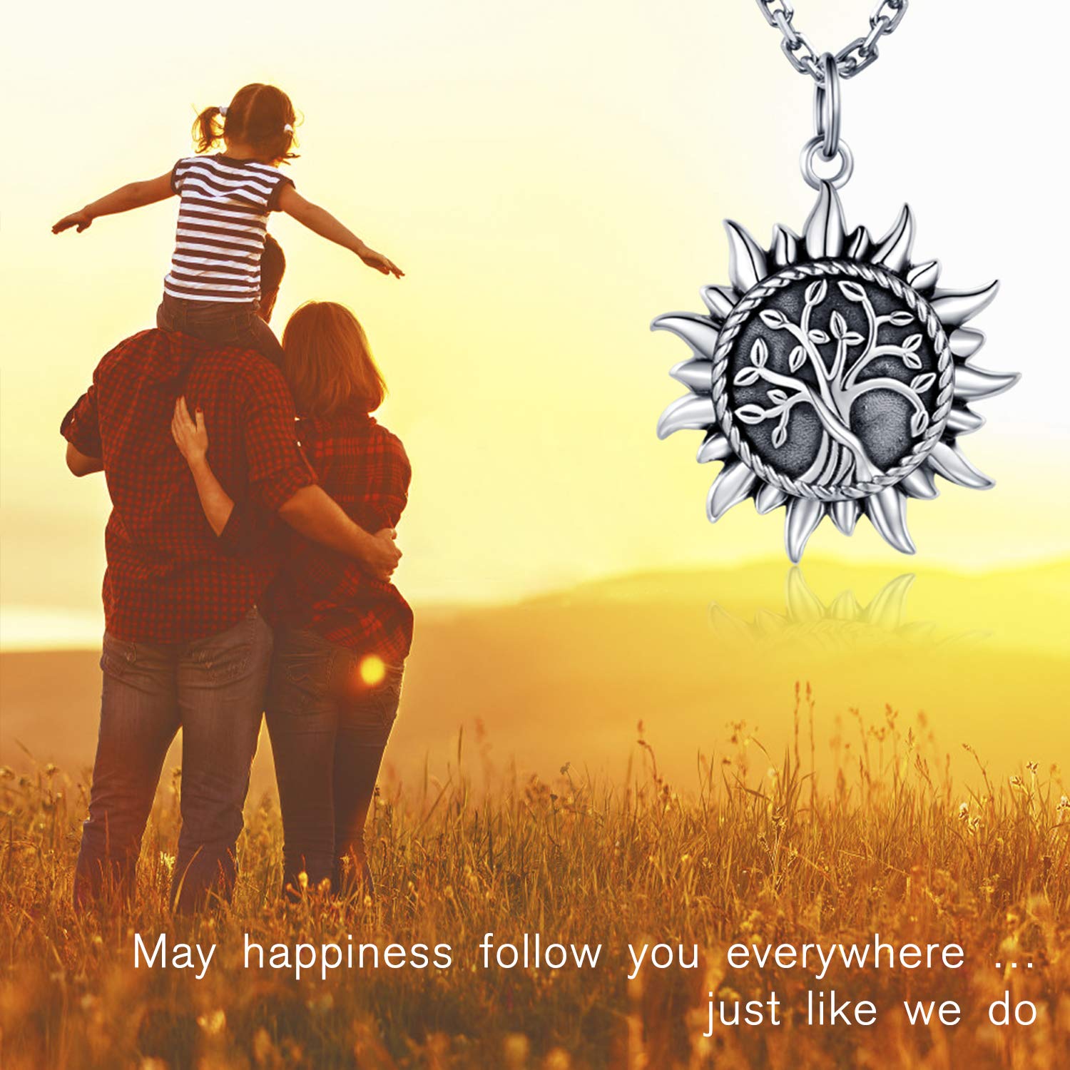 925 Sterling Silver Urn Necklace for Ashes-Sunshine Cremation Keepsake Pendant Tree of Life Ashes Necklace Jewelry Cremation Memorial Gifts for Men Women