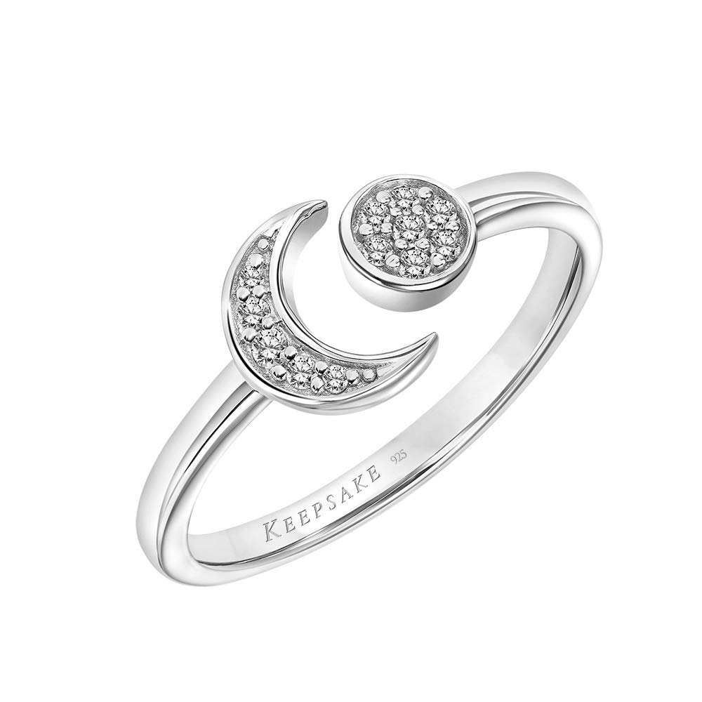 Moon Sun Star Diamond Fashion Stackable Open Ring in 925 Sterling Silver .09ct (I-J Color, I3 Clarity), Size 5, by Keepsake