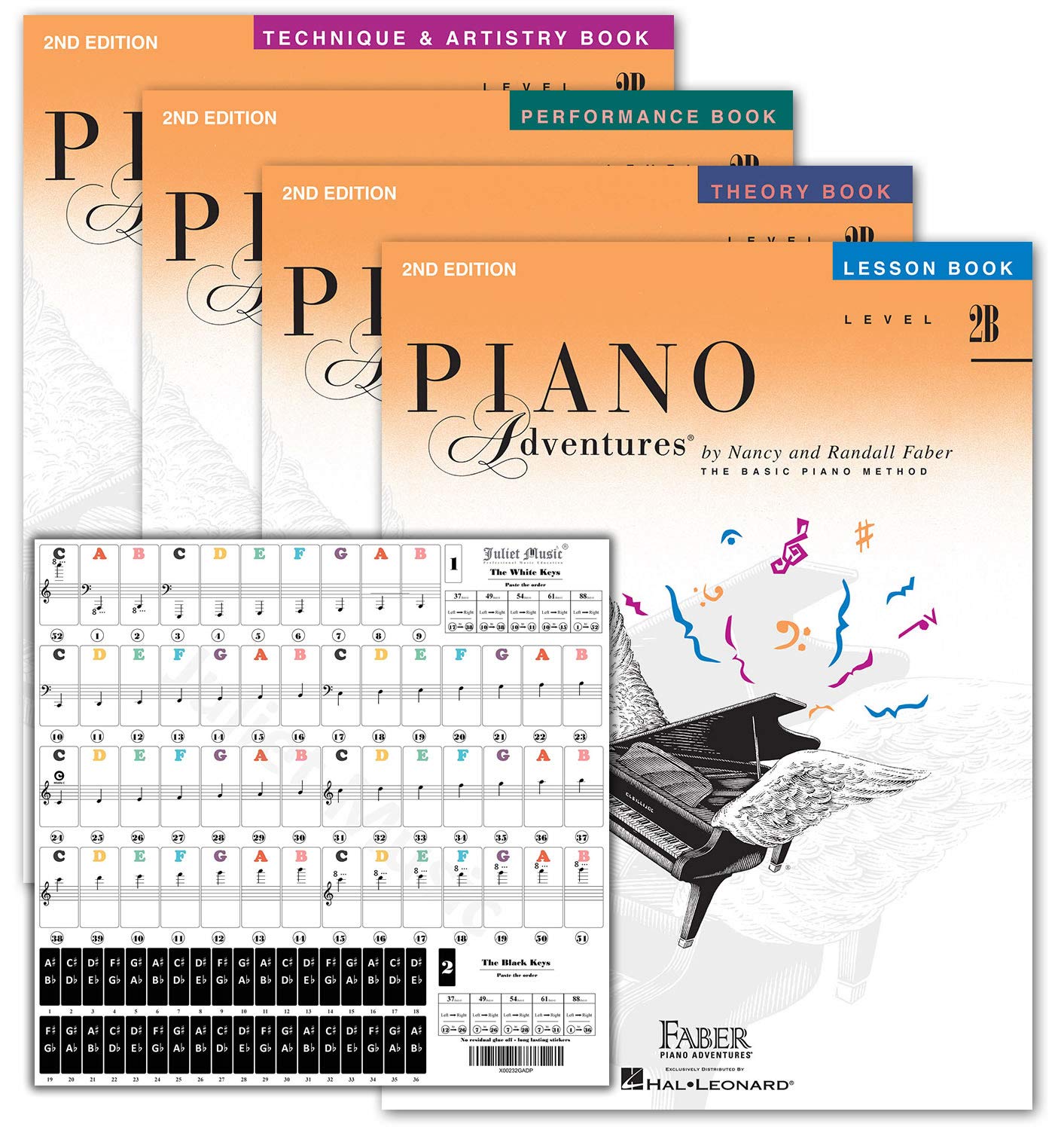 Piano Adventures Level 2B Learning Set By Nancy Faber - Lesson, Theory, Performance, Technique & Artistry Books & Juliet Music Piano Keys 88/61/54/49 Full Set Removable Sticker