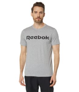 reebok men's reebok linear logo t-shirt, medium grey heather, small