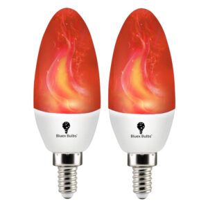 2 pack e12 flame bulb led red fire bulbs - decorative flickering bulbs 3 mode 3w candelabra candle red light bulb for chandelier vintage lighting halloween bulbs, hotel, party