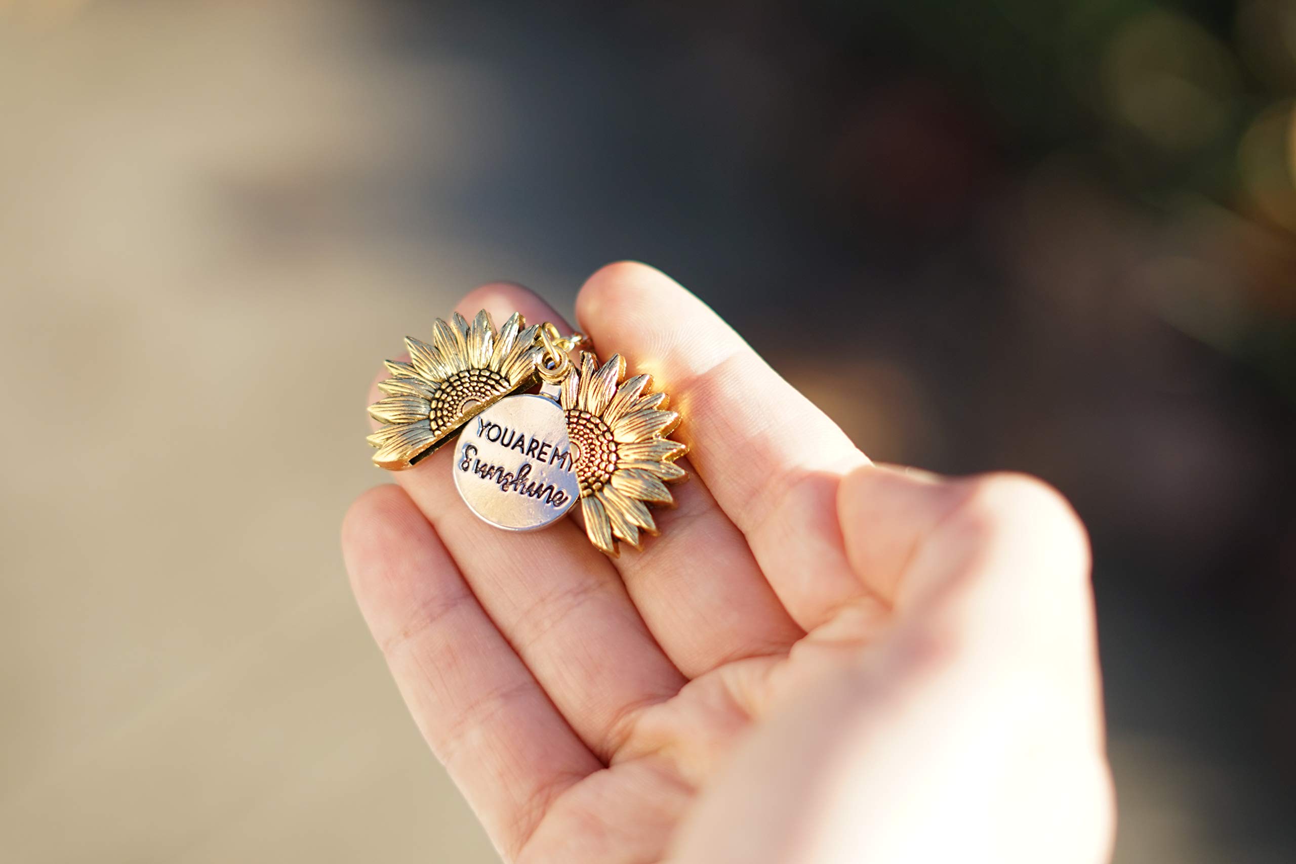 MyLittleSunflower - You are My Sunshine Necklace - Sunflower Necklace Locket with Engraved Hidden Message Pendant for Women, Mother, Daughter