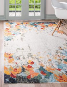 unique loom chromatic collection modern colorful floral & vibrant abstract area rug for any home décor, 8' 0" x 10' 0", multi/beige